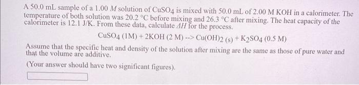 Solved A 50.0 mL sample of a 1.00M solution of CuSO4 is | Chegg.com