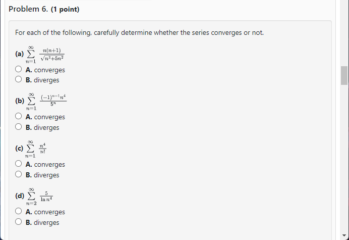 Solved Problem 6. (1 ﻿point)For each of the following, | Chegg.com