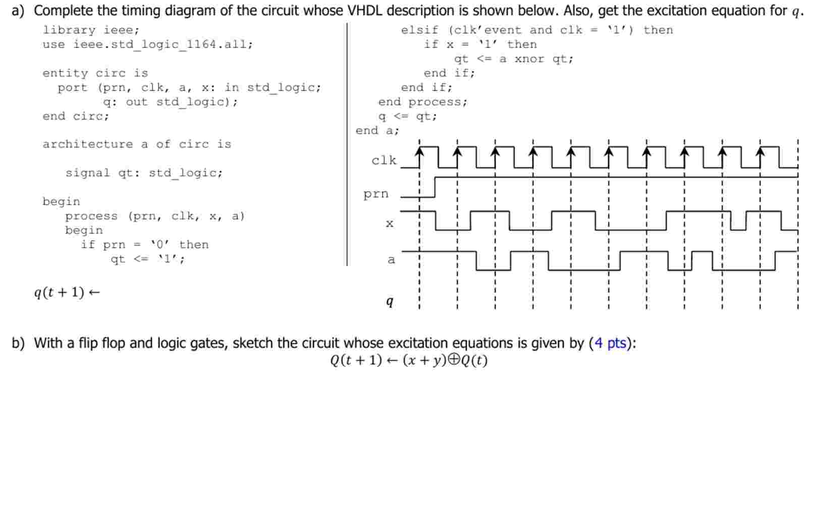 Solved a) ﻿Complete the timing diagram of the circuit whose | Chegg.com