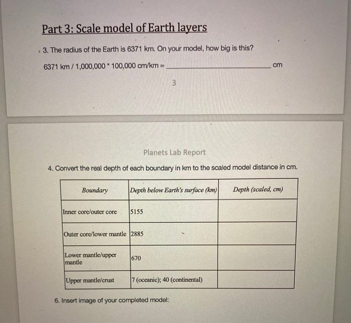 Solved Part 3: Scale model of Earth layers . 3. The radius | Chegg.com
