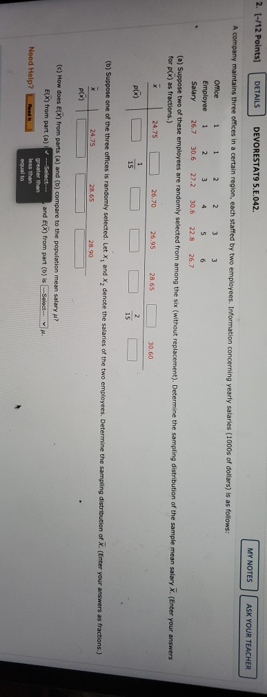 Solved 2. (-/12 Points) DETAILS DEVORESTAT9 5.E.042. MY | Chegg.com