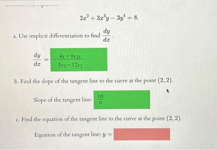 Solved a. Use implicit differentiation to find dy dx 2x² + | Chegg.com