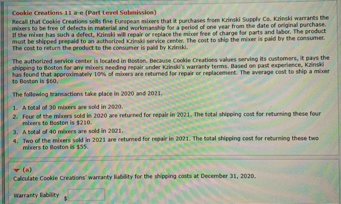 Solved Cookie Creations 11 a-e (Part Level Submission) | Chegg.com