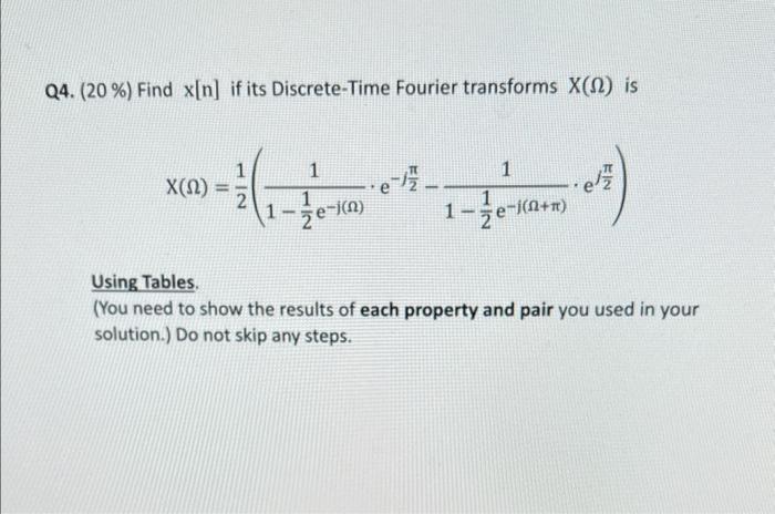 Solved Q4. (20%) Find x[n] if its Discrete-Time Fourier | Chegg.com
