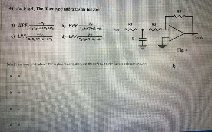 Solved 4) For Fig.4, The filter type and transfer function: | Chegg.com