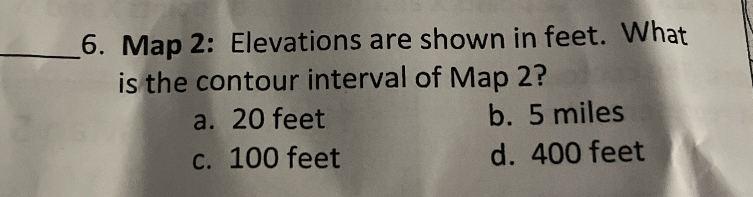 Solved q,6. ﻿Map 2: Elevations are shown in feet. What is | Chegg.com