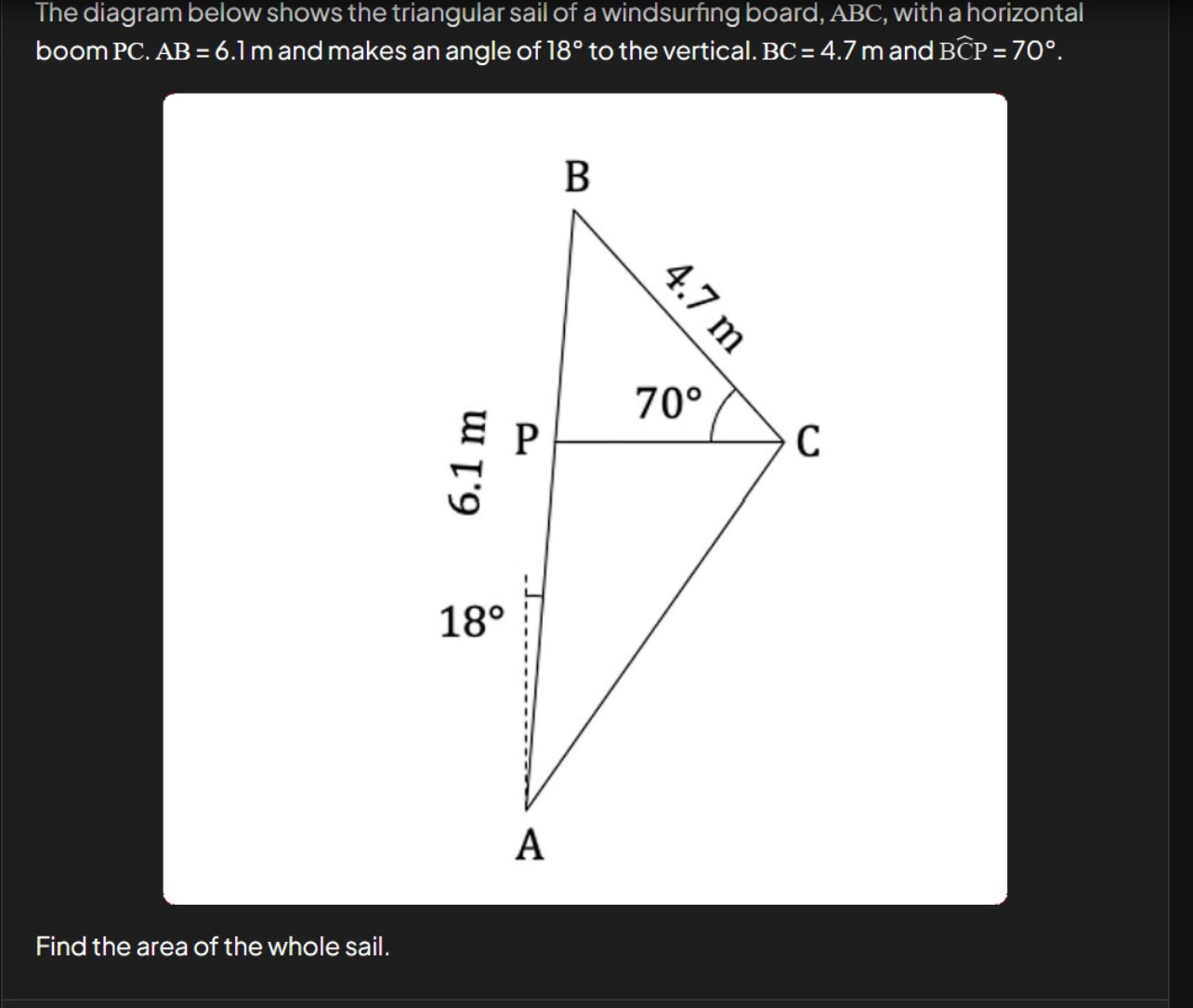 Solved The diagram below shows the triangular sail of a | Chegg.com