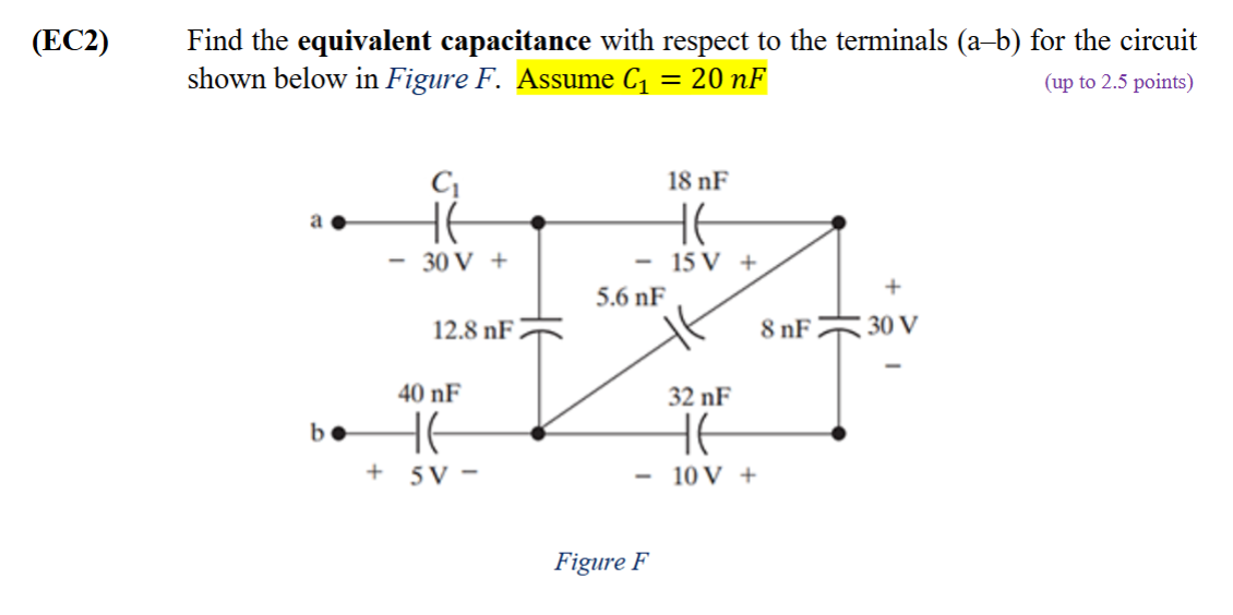 Solved (EC2) ﻿Find the equivalent capacitance with respect | Chegg.com