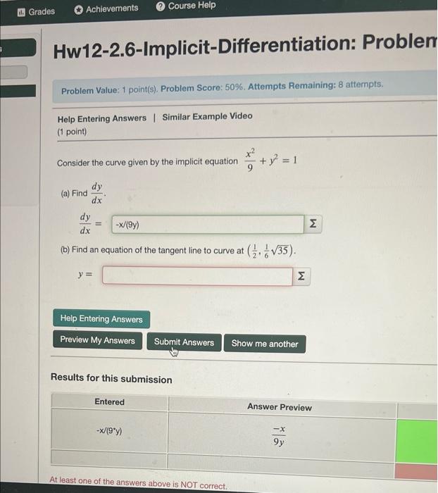 Solved Consider The Curve Given By The Implicit Equation 1314