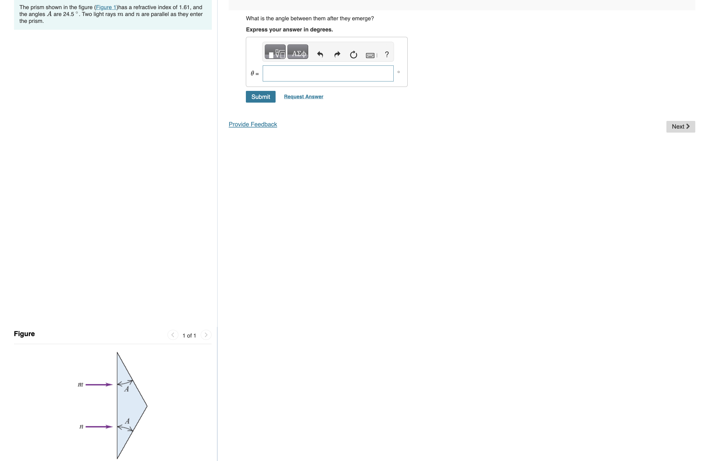 Solved The prism shown in the figure (Figure 1)has a | Chegg.com
