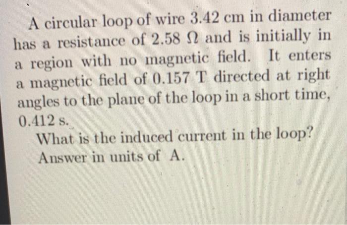 Solved A circular loop of wire 3.42 cm in diameter has a | Chegg.com