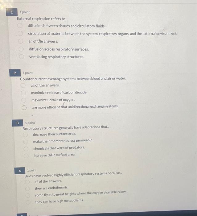 Solved 1 point External respiration refers to... diffusion | Chegg.com