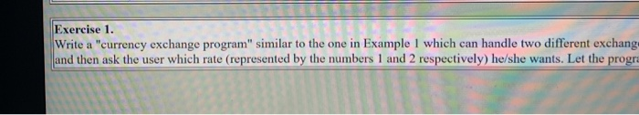Solved end Excel Write a currency exchange program similar | Chegg.com