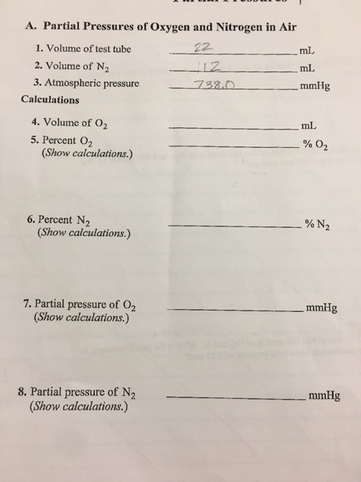Solved A. Partial Pressures of Oxygen and Nitrogen in Air 22 | Chegg.com