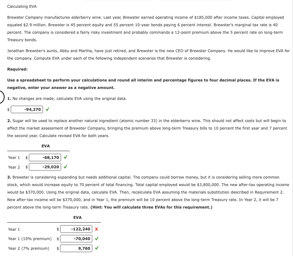 Solved Calculating EVA Brewster Company manufactures | Chegg.com