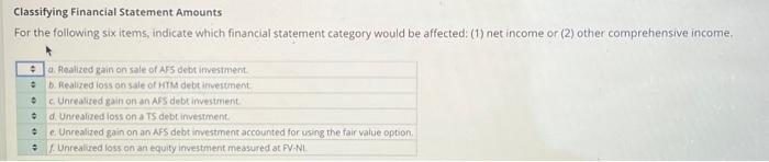 Solved Classifying Financial Statement Amounts For the | Chegg.com