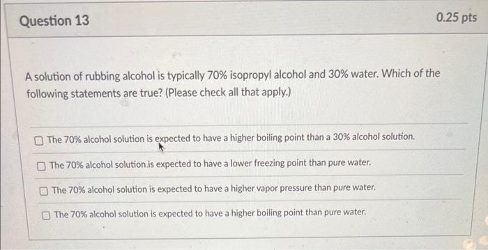 Solved A solution of rubbing alcohol is typically 70% | Chegg.com