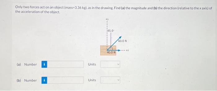 Solved Only two forces act on an object (mass =3.36 kg ), as | Chegg.com
