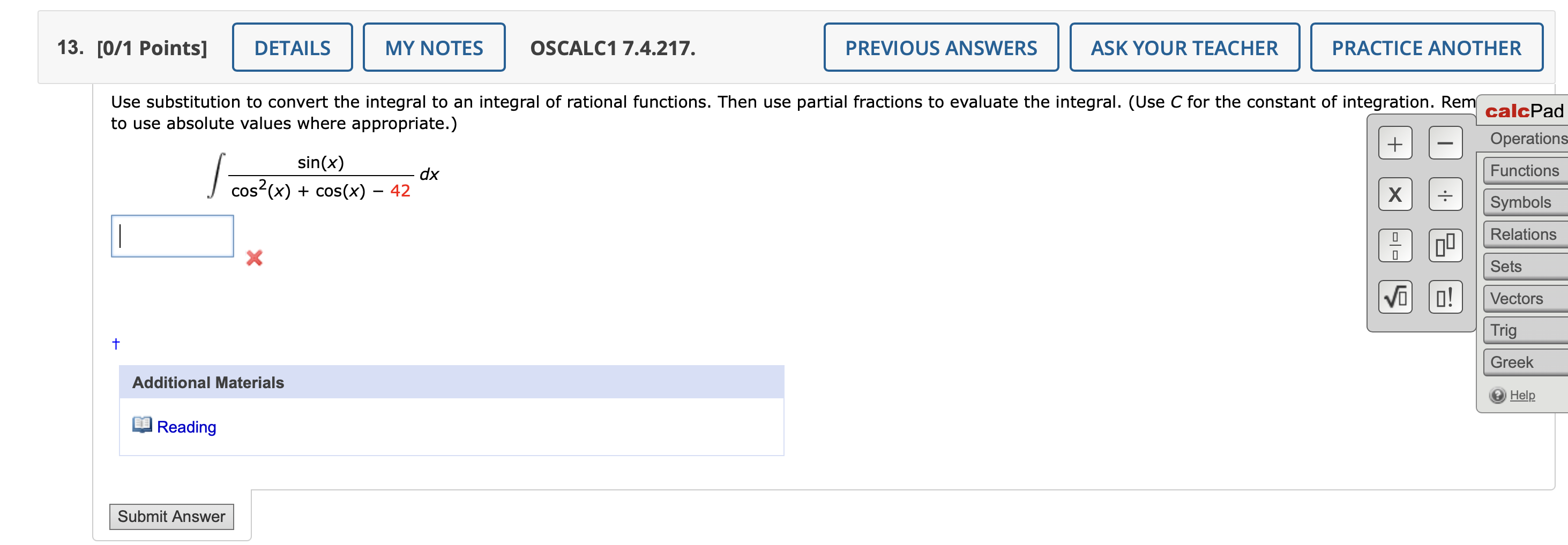 Solved Points]OSCALC1 7.4.217.Use substitution to convert | Chegg.com