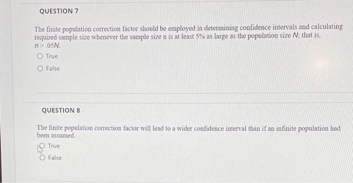 Solved Question 7 The Finite Population Correction Factor