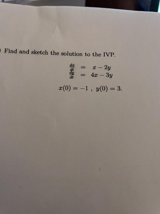 Solved Find and sketch the solution to the IVP. x - 2y 4x - | Chegg.com