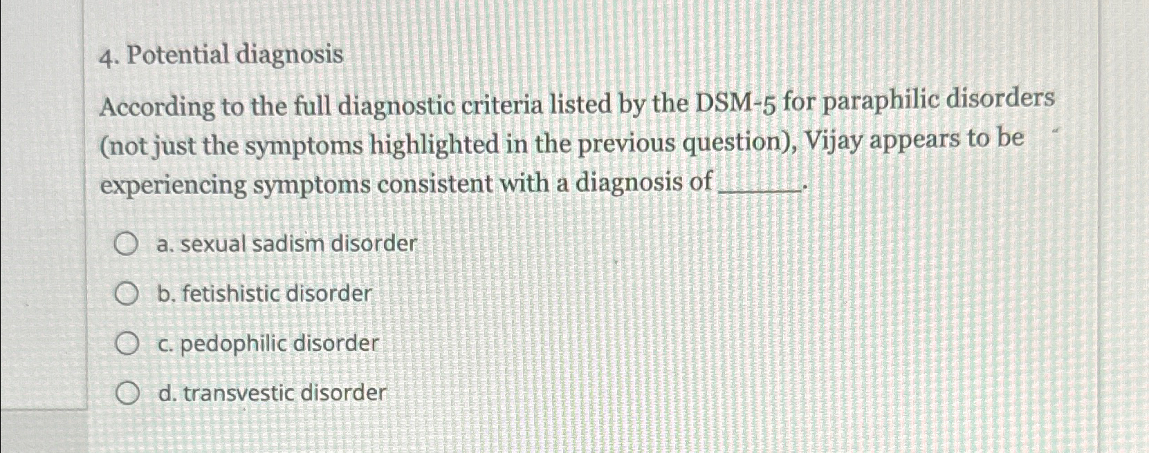 Solved Potential diagnosisAccording to the full diagnostic | Chegg.com