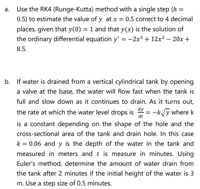 Solved a. Use the RK4 (Runge-Kutta) method with a single | Chegg.com