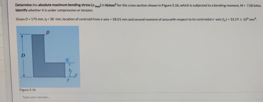 Solved Determine the absolute maximum bending stress lo max) | Chegg.com
