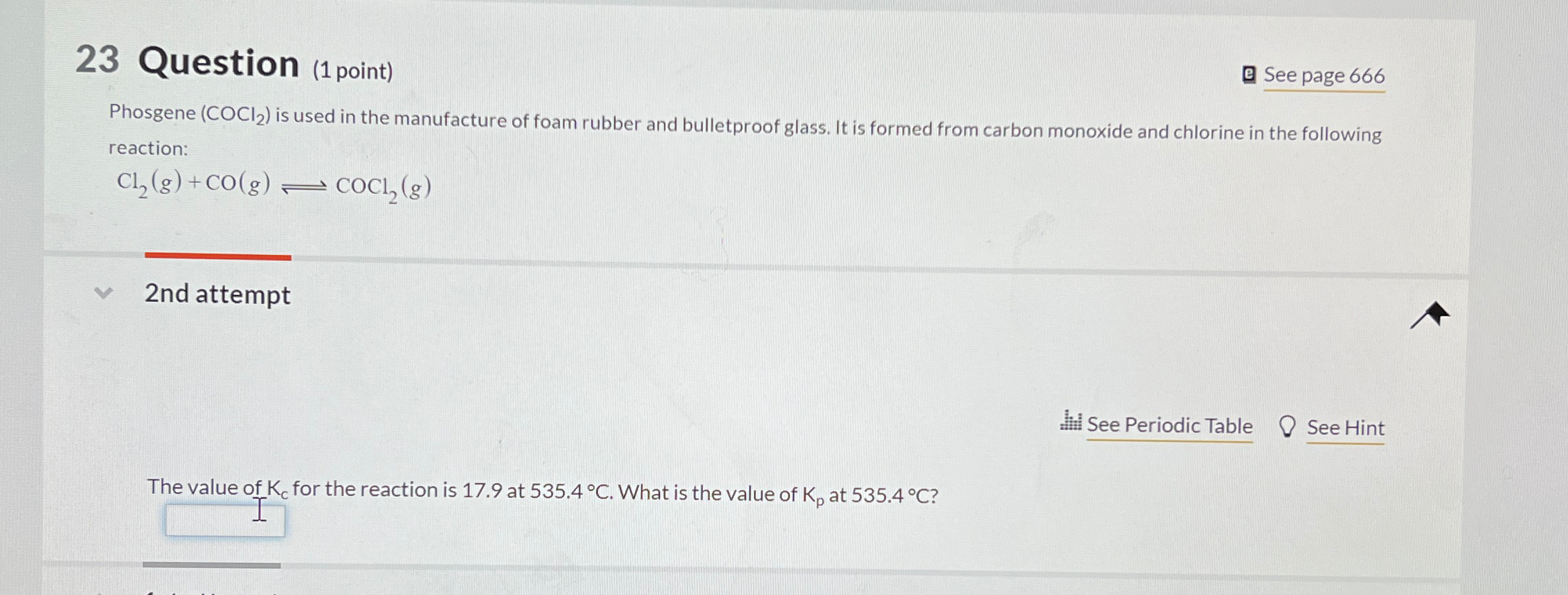 Solved 23 ﻿Question (1 ﻿point)e See page 666Phosgene (COCl2) | Chegg.com
