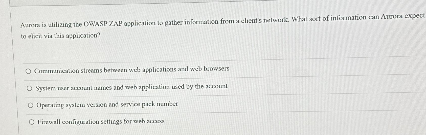 Solved Aurora is utilizing the OWASP ZAP application to | Chegg.com