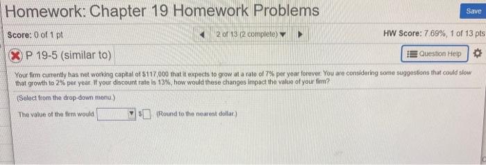 Solved Homework: Chapter 19 Homework Problems Save Score: 0 | Chegg.com