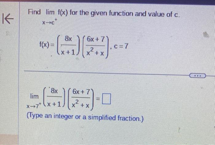 Solved Find limf(x) for the given function and value of c. | Chegg.com