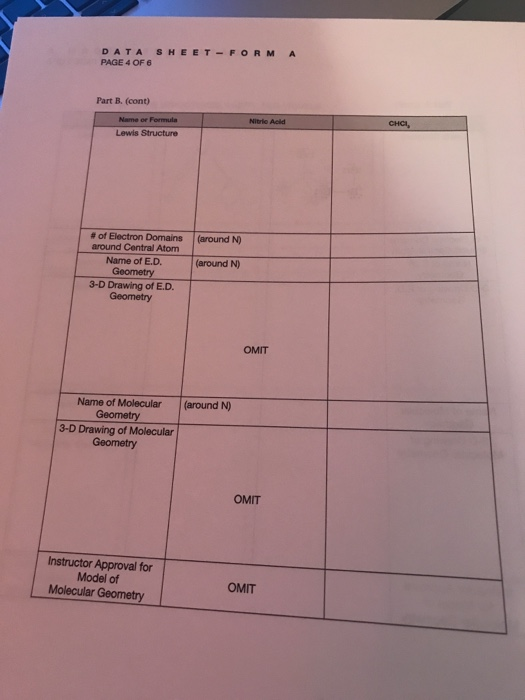 Solved DATA SHEET-FORMA PAGE 2 OF 6 PART B. LEWIS | Chegg.com