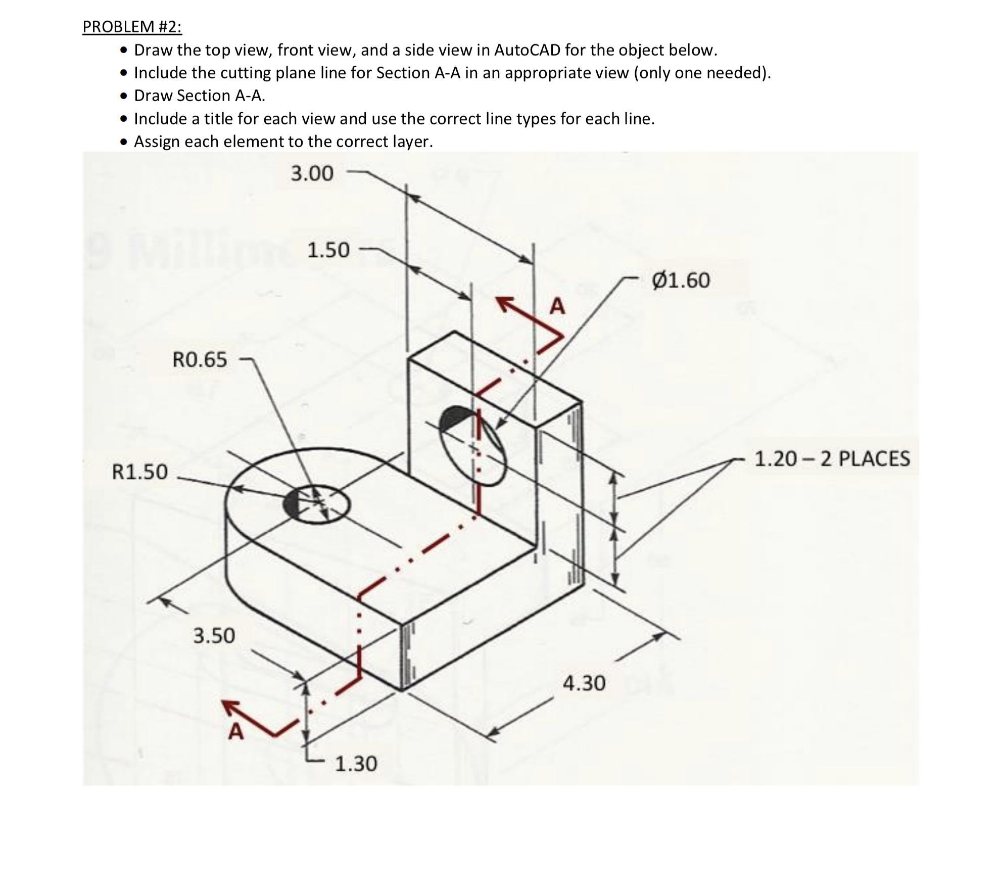 Solved PROBLEM #2:Draw the top view, front view, and a side | Chegg.com