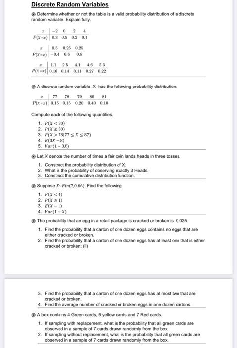 Solved Discrete Random Variables Determine whether or not | Chegg.com