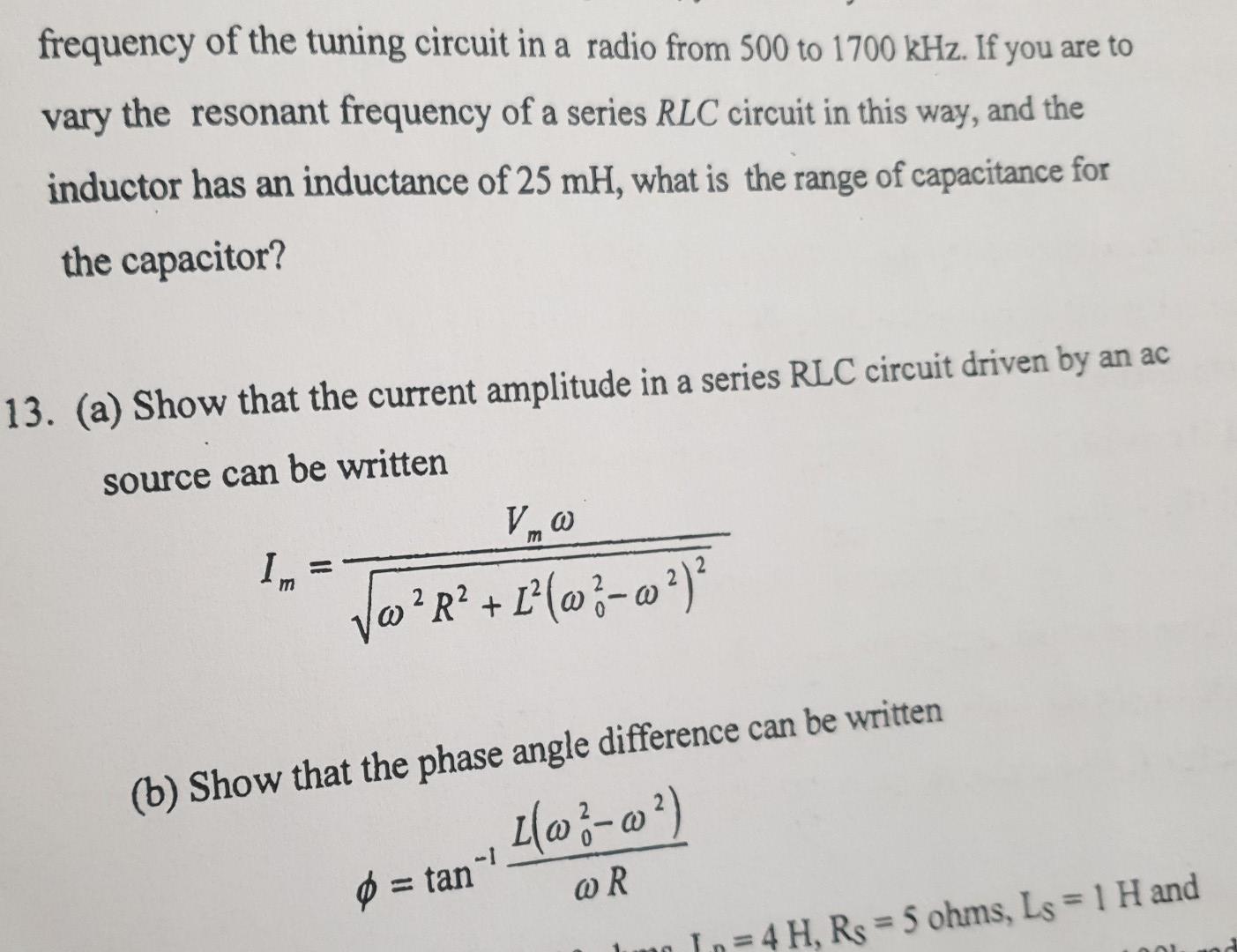 Solved frequency of the tuning circuit in a radio from 500 | Chegg.com