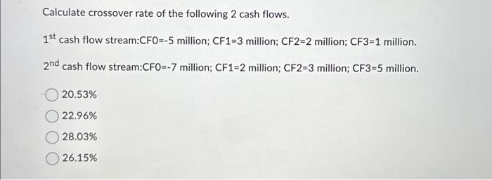Solved Calculate crossover rate of the following 2 cash | Chegg.com