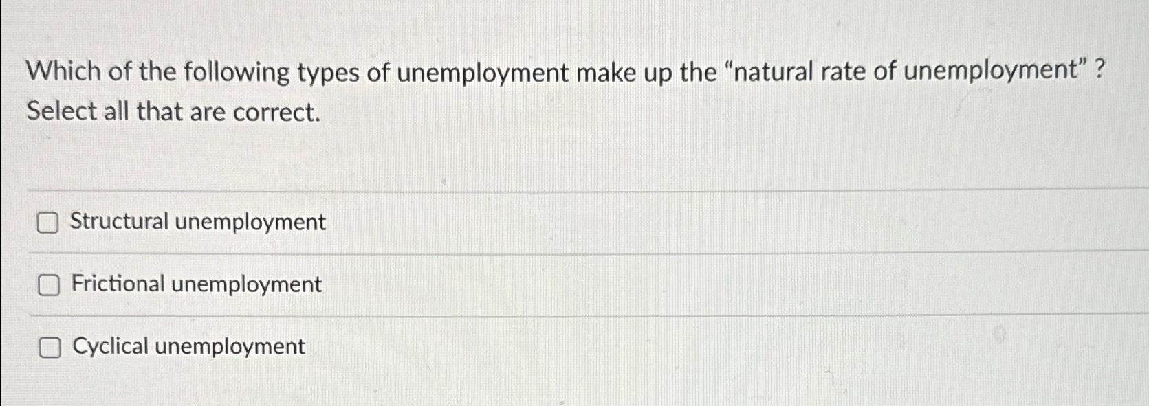 Solved Which of the following types of unemployment make up | Chegg.com