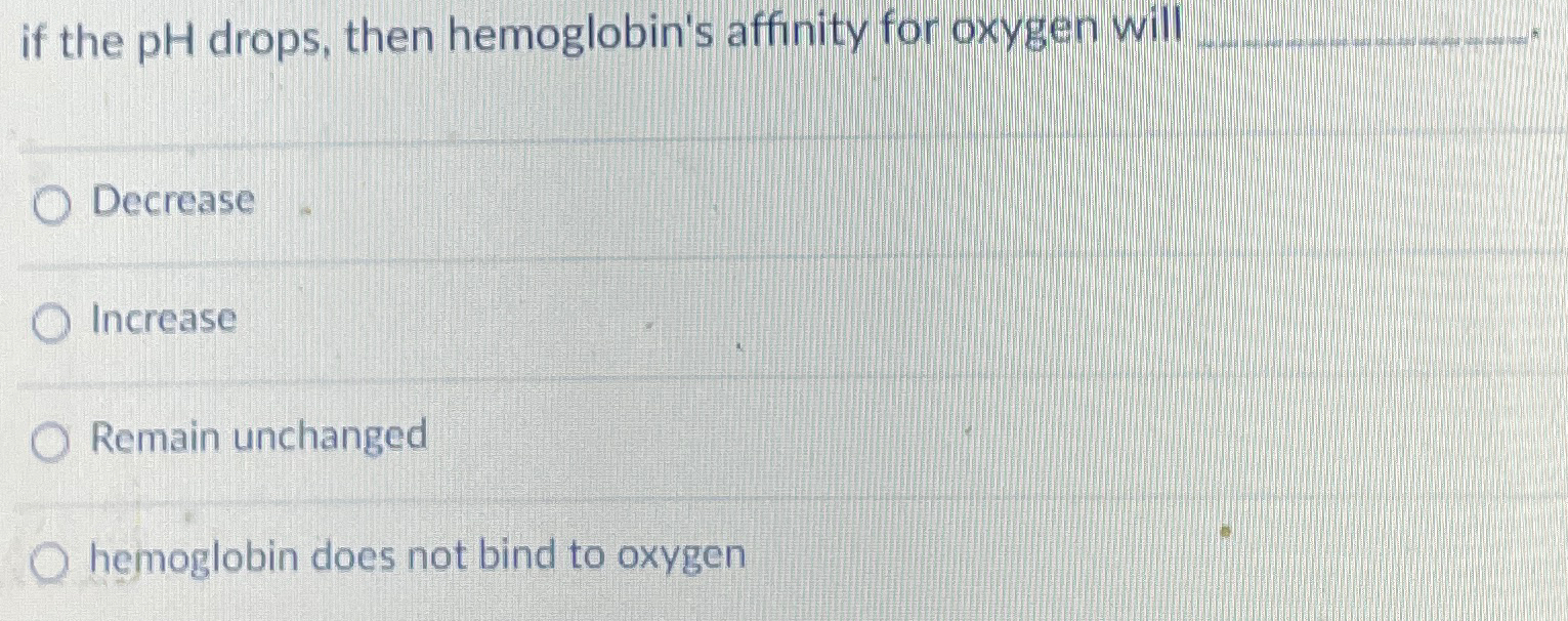Solved if the pH drops, then hemoglobin's affinity for | Chegg.com
