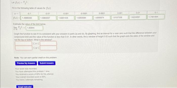 Solved Let f(x)=xy−1 Fis in the following table of values | Chegg.com