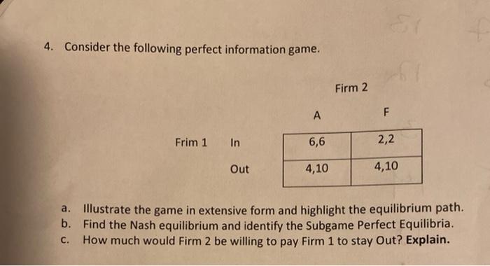 Solved 4. Consider the following perfect information game. | Chegg.com
