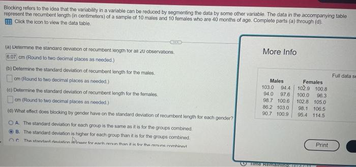 Solved Blocking refers to the idea that the variability in a | Chegg.com