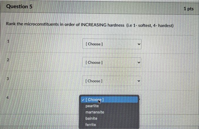 Solved Question 5 Rank the microconstituents in order of | Chegg.com