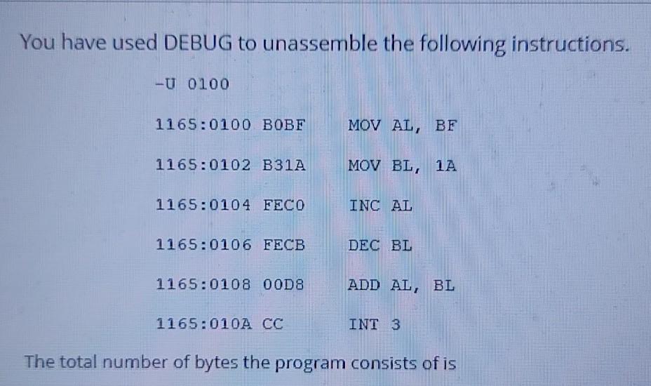 Solved You have used DEBUG to unassemble the following | Chegg.com