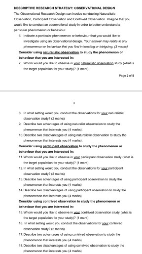 DESCRIPTIVE RESEARCH STRATEGY: OBSERVATIONAL DESIGN | Chegg.com
