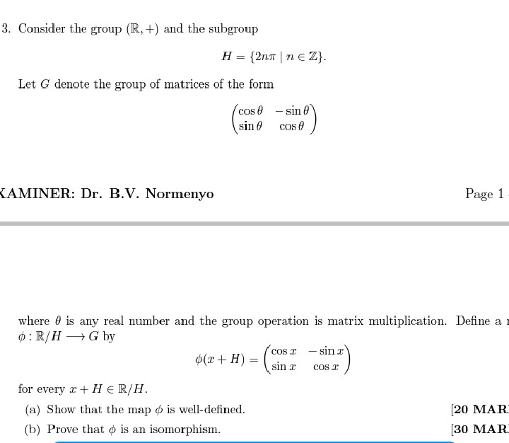 Solved 3. Consider the group (R, +) and the subgroup H = | Chegg.com