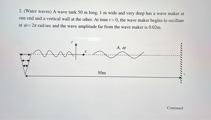 Solved 2. (Water waves) A wave tank 50 m long, 1 m wide and | Chegg.com