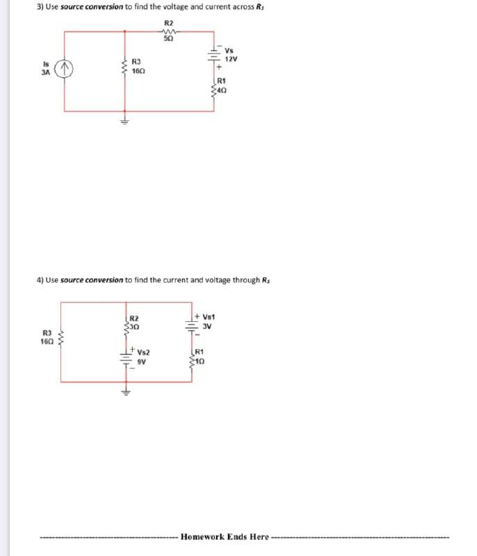 Solved 3) Use source conversion to find the voltage and | Chegg.com
