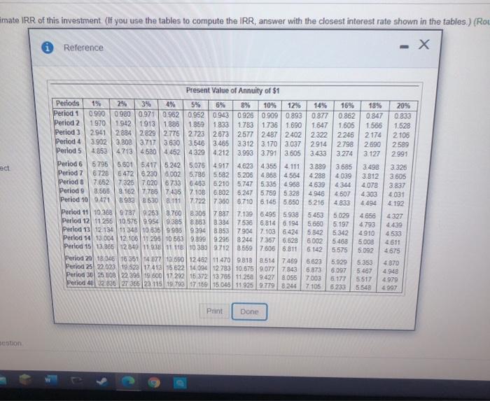 Solved imate IRR of this investment. (If you use the tables | Chegg.com