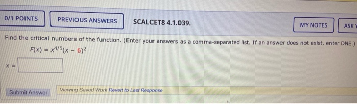 Solved 0/1 POINTS PREVIOUS ANSWERS SCALCET8 4.1.039. MY | Chegg.com